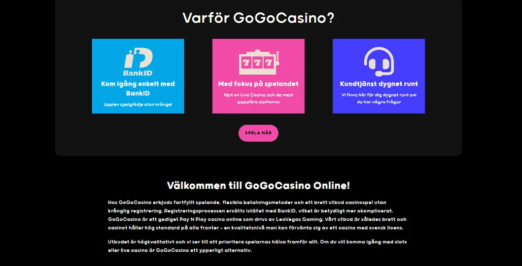 GoGo casino - Bonus, Swish & Logga in med BankID